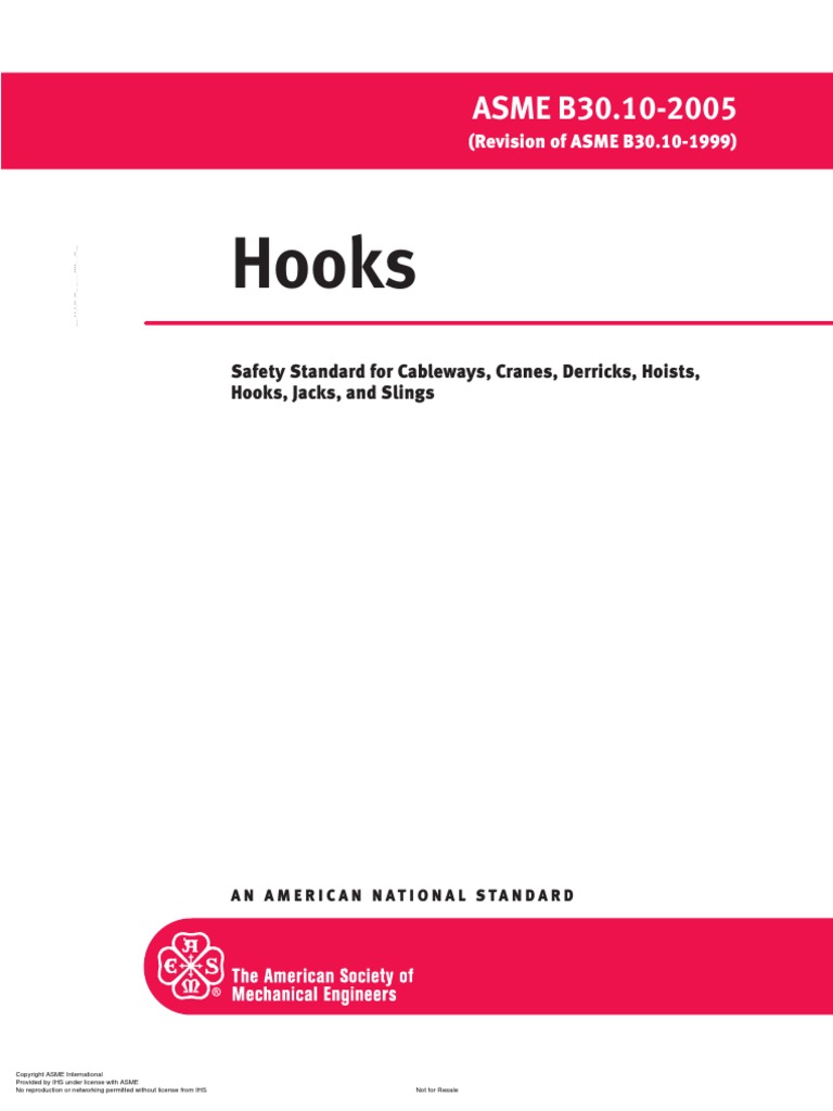 Hooks: ASME B30.10-2005 | PDF | Crane (Machine) | Safety