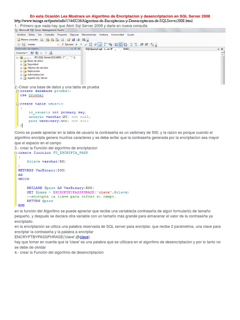Encriptacion y Desencriptacion en SQL Server 2008 | PDF | Servidor SQL ...