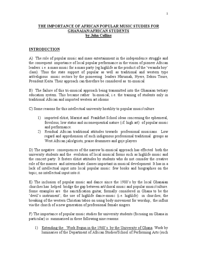 The Importance of African Popular Music Studies For Ghanaian/African ...