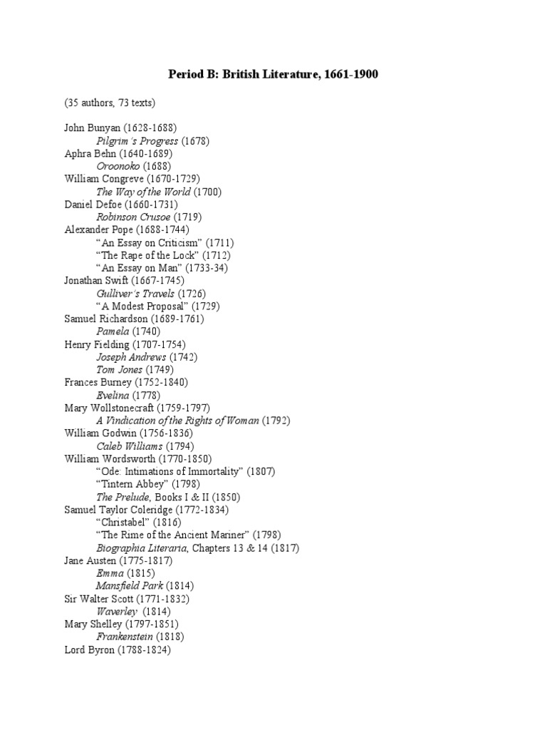Period B, Brit Lit, 1661-1900, Final | PDF | British Literature | Poetry