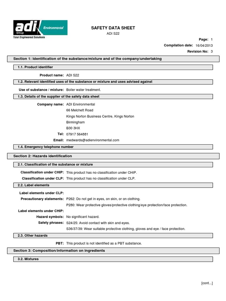 Safety Data Sheet: Section 1: Identification of The Substance/mixture ...