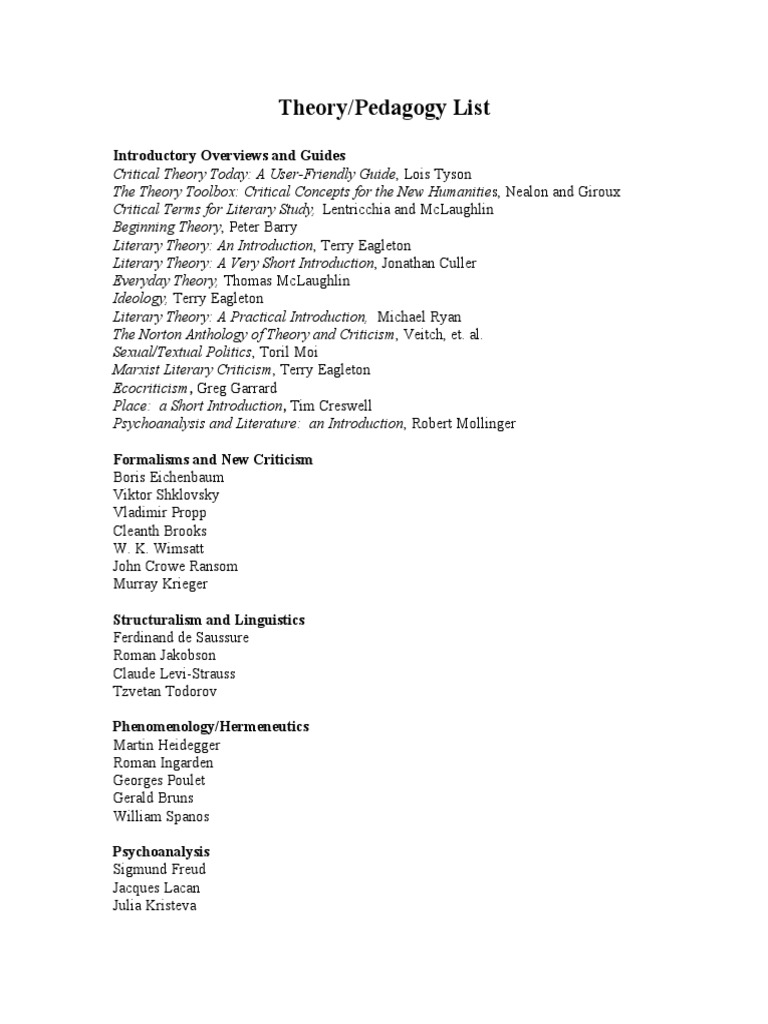 Theory Pedagogy List, Final | PDF | Postmodern Theory | Philosophical ...