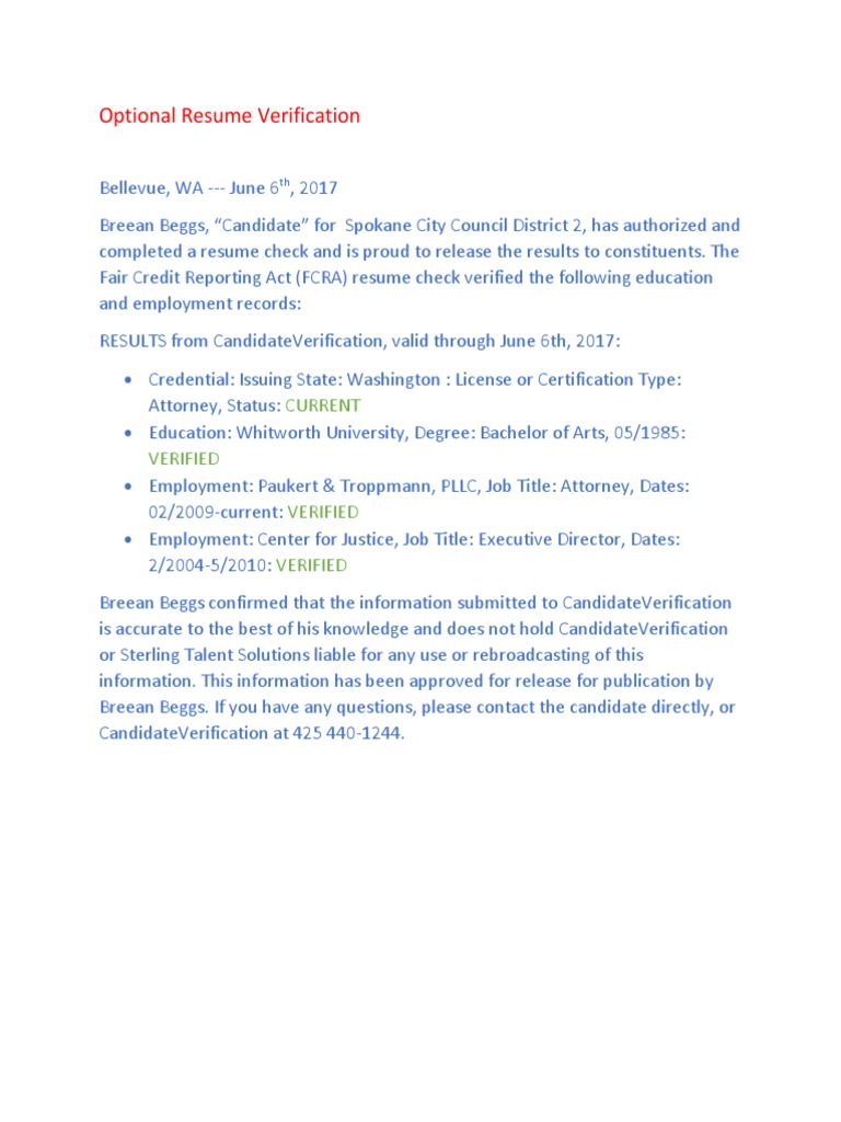 Optional Resume Verification: Current Verified Verified Verified | PDF
