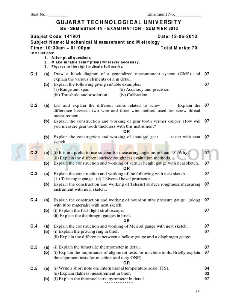 Mechanical Measurement and Metrology | PDF | Pressure Measurement ...