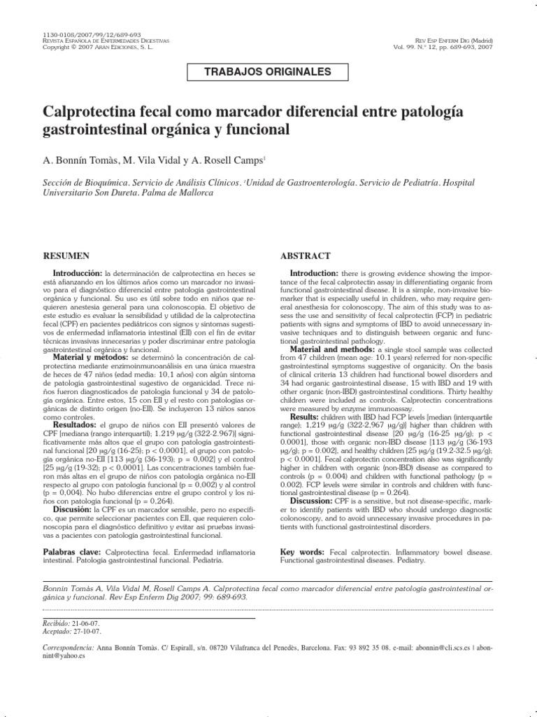 Calprotectina Fecal Como Marcador Diferencial | PDF | Medicina CLINICA ...
