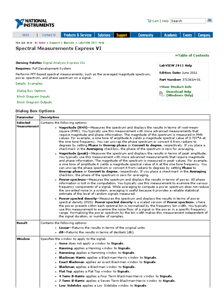 Spectral Measurements Express VI - LabVIEW 2011 Help - National ...