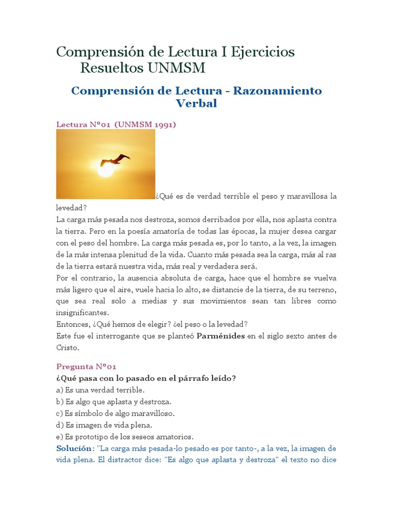 Ejercicios Resueltos de Comprensión Lectora | PDF | Realismo filosófico ...