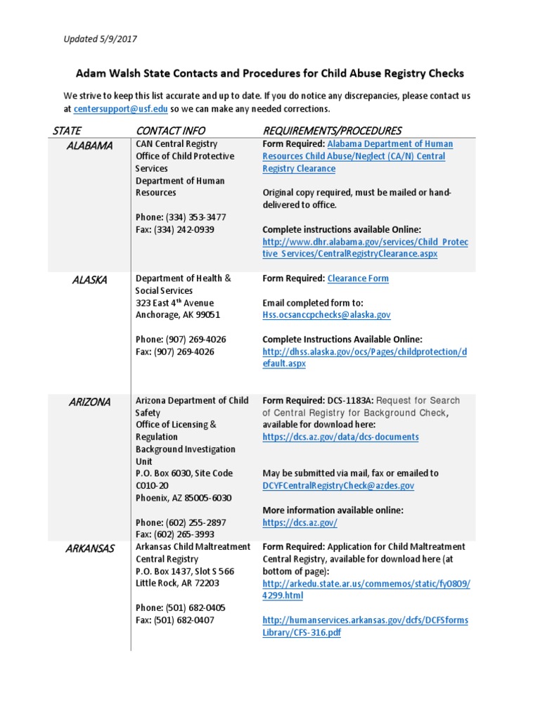 Adam Walsh Child Abuse Registry Guide | PDF | Child Protective Services ...