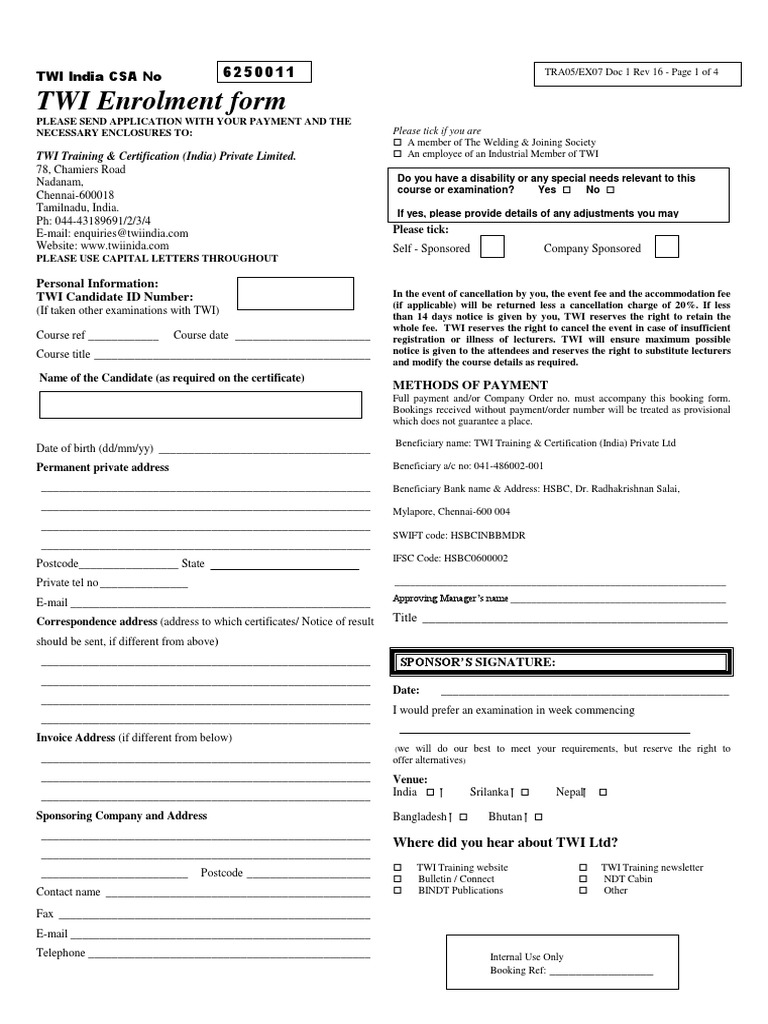 NEW TWI Enrollment Form | Personally Identifiable Information | Inspector