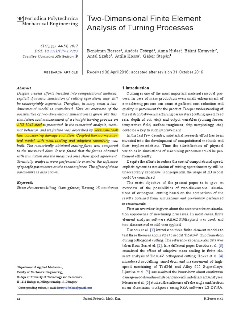 Two-Dimensional Finite Element Analysis of Turning Processes | PDF | Sensitivity Analysis | Friction