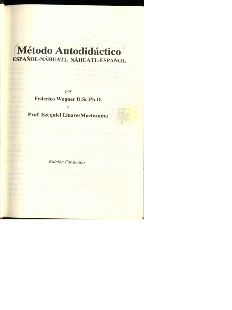 Método Autodidáctico Español-Náhuatl Náhuatl-Español. Portada Prefacio ...