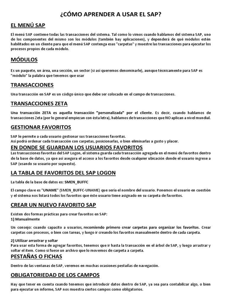 Cómo Aprender A Usar El Sap | PDF | Sap Se | Programa de computadora