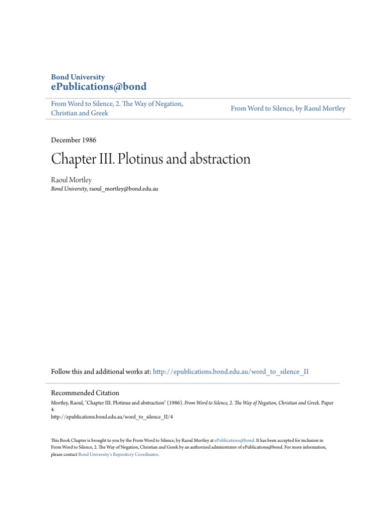 Chapter Iii. Plotinus and Abstraction: Epublications@Bond | PDF | Neoplatonism | Abstraction