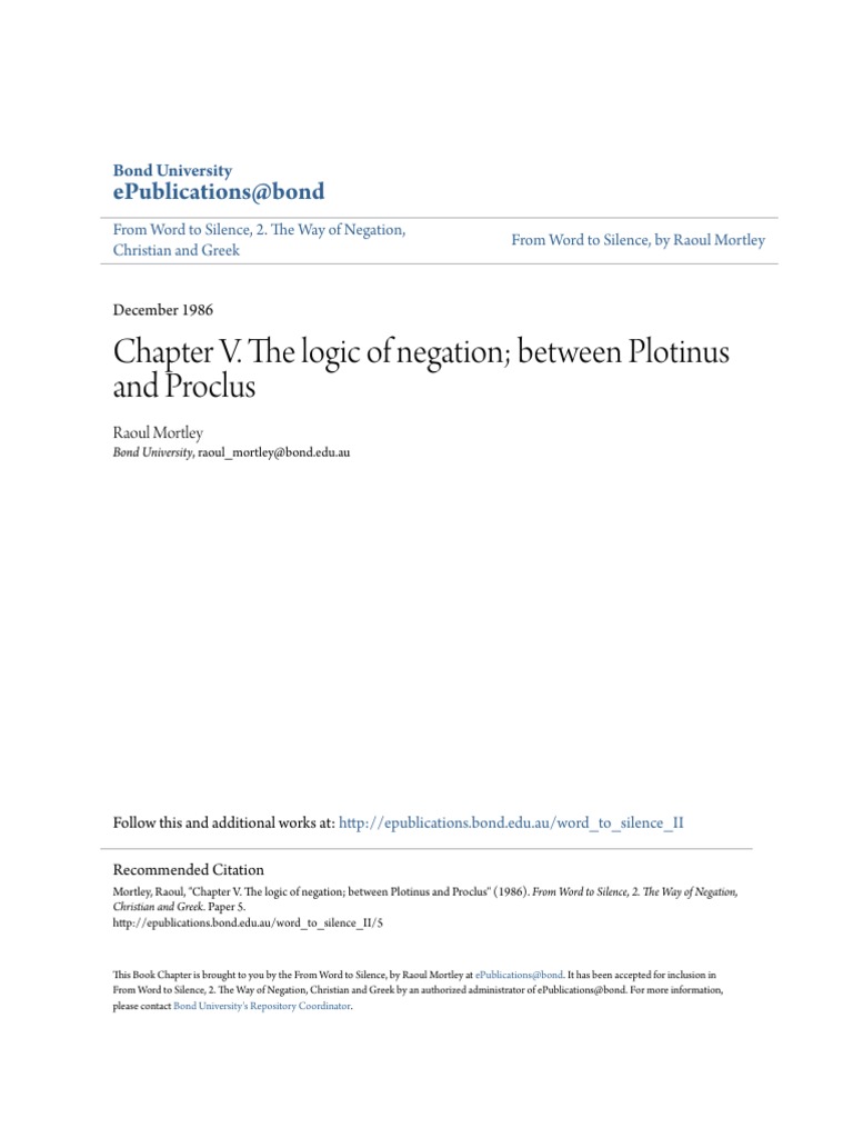 Chapter V. The Logic of Negation Between Plotinus and Proclus | PDF | Neoplatonism | Platonism