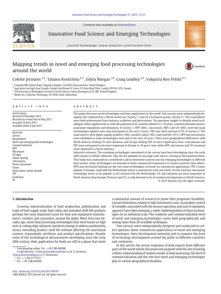 Mapping Trends in Novel and Emerging Food Processing Technologies | PDF ...