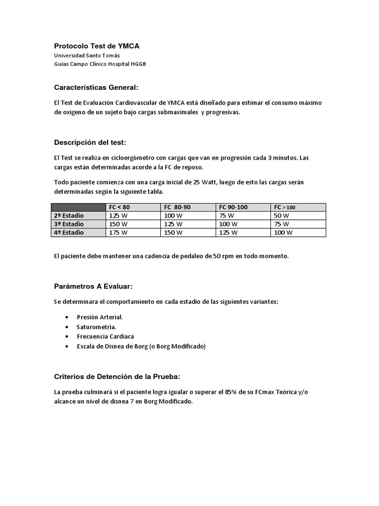 Protocolo Test de YMCA | PDF
