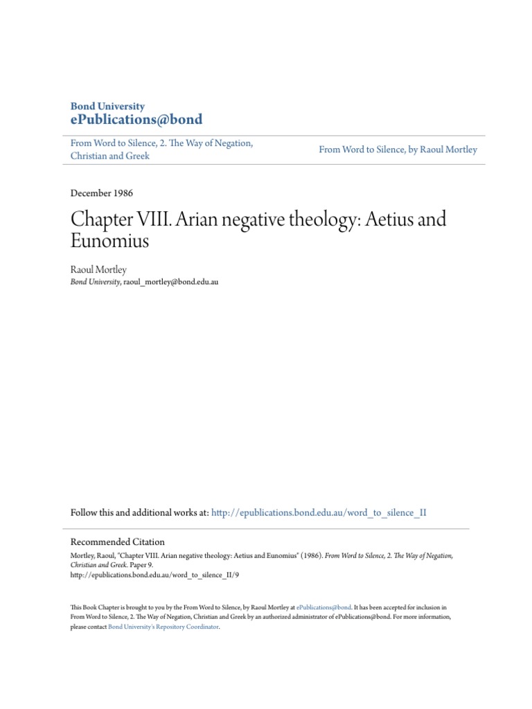 Chapter Viii. Arian Negative Theology: Aetius and Eunomius ...