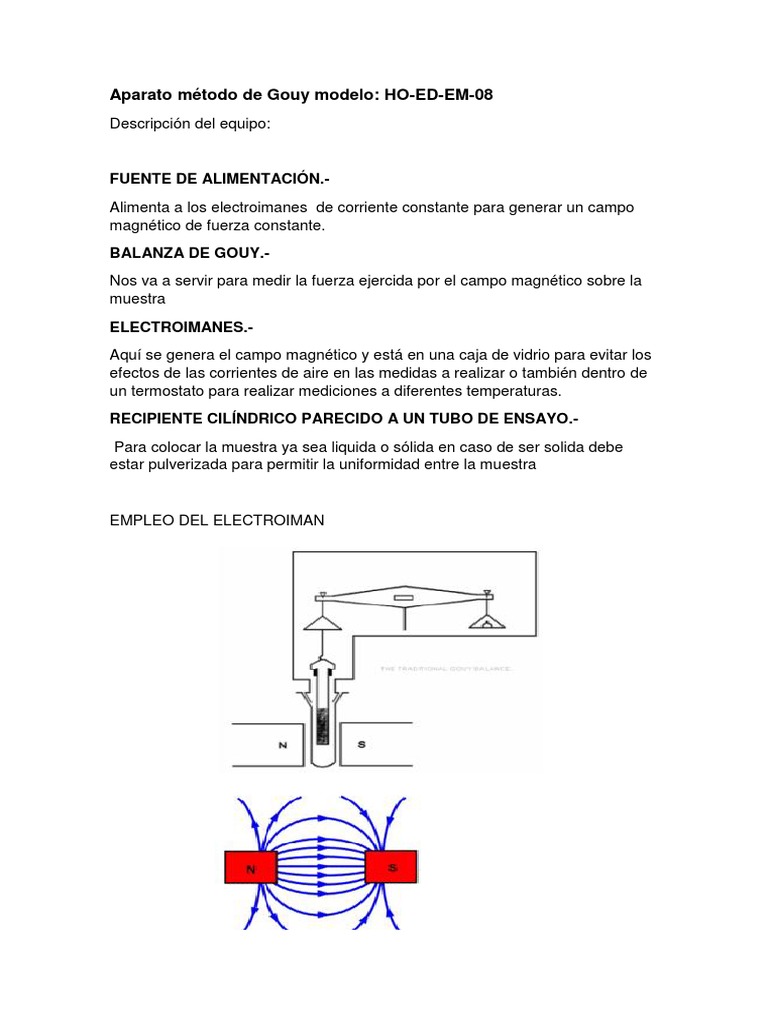 Aparato Método de Gouy Modelo | PDF | Campo magnético | Imán