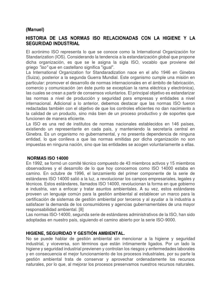 Historia Normas Iso y Seguridad e Higiene | PDF | Organización ...