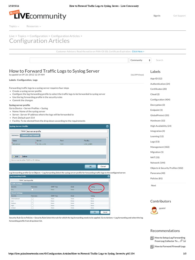 How To Forward Traffic Logs To Syslog Server - Live Community | PDF ...