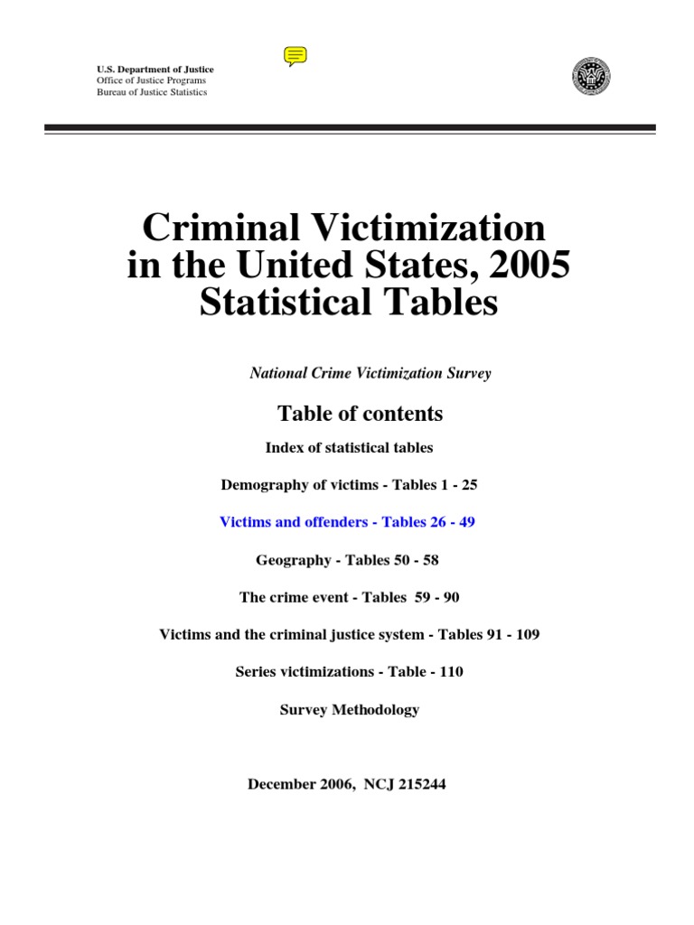 Criminal Victimization in the United States, 2005: Statistical Tables ...