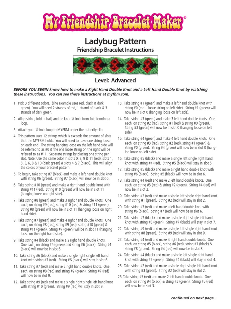 Friendship Bracelet Ladybug Pattern by MyFBM PDF | PDF | Bracelet | Knot