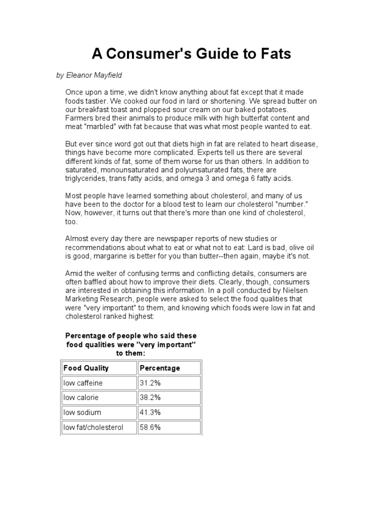 A Consumer's Guide To Fats | PDF | Saturated Fat | Diet & Nutrition