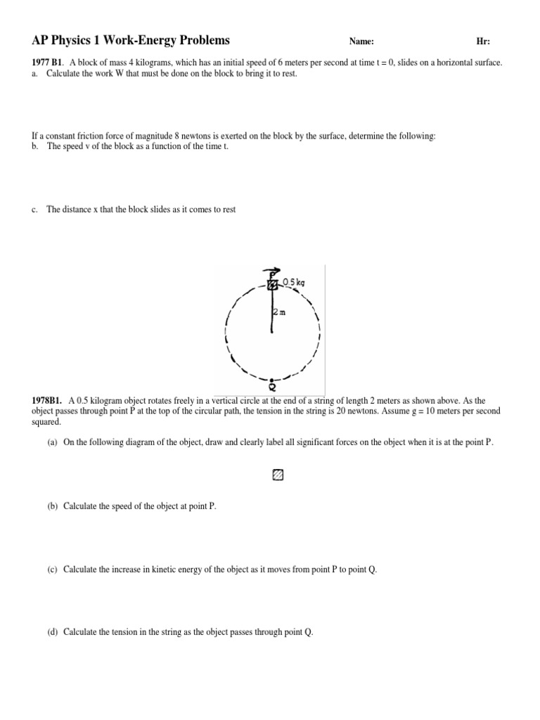 AP Physics 1 Work Energy WKST From AP Probs | PDF | Kinetic Energy | Force
