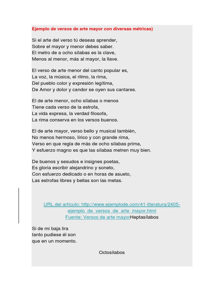 Ejemplo de Versos de Arte Mayor Con Diversas Métricas | PDF | Metro ...
