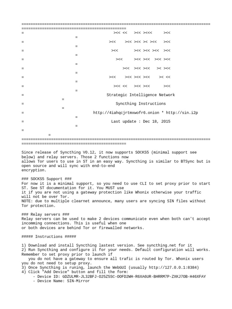 Syncthing Instructions | PDF | Proxy Server | Tor (Anonymity Network)
