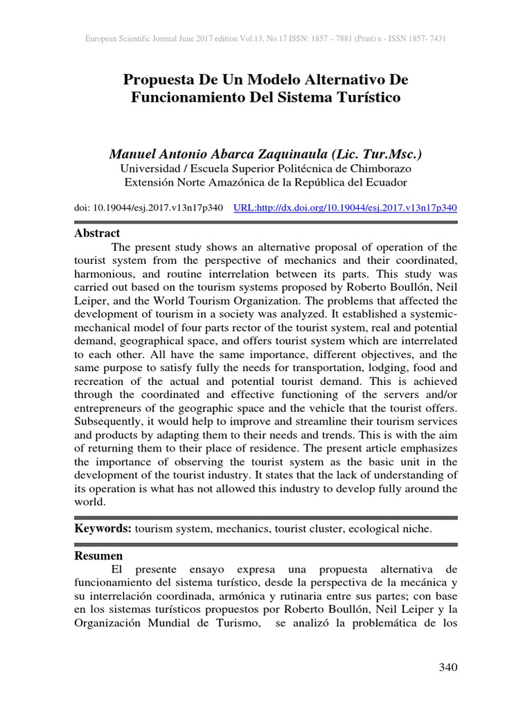Alternative Model for Tourism System Functioning | PDF | Tourism ...