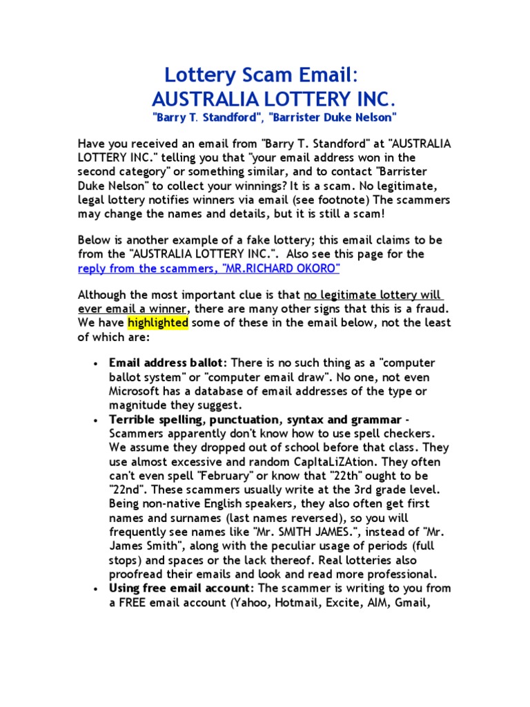 Lottery Scam Email | PDF | Lottery | Spamming