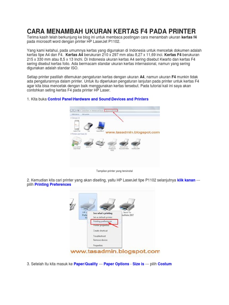 Cara Menambah Ukuran Kertas F4 Pada Printer | PDF
