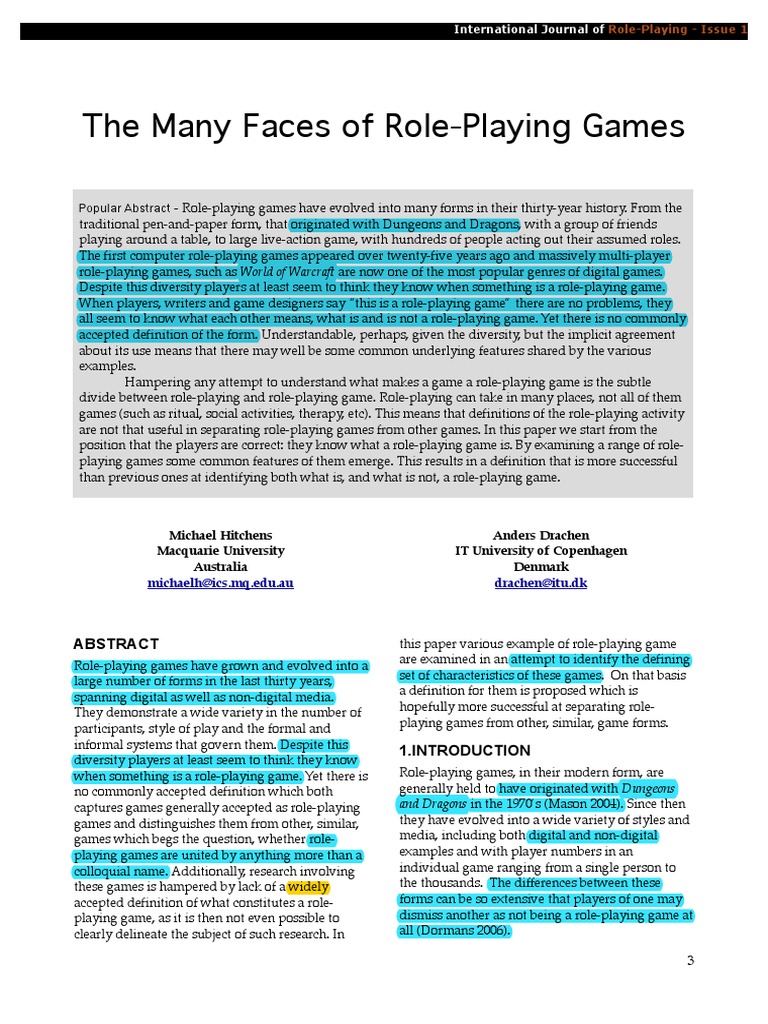 The Many Faces of Role Playing Games | PDF | Tabletop Role Playing Game ...