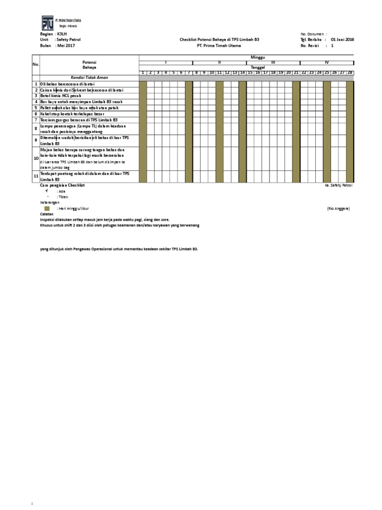 Checklist Potensi Bahaya TPS LB3 | PDF