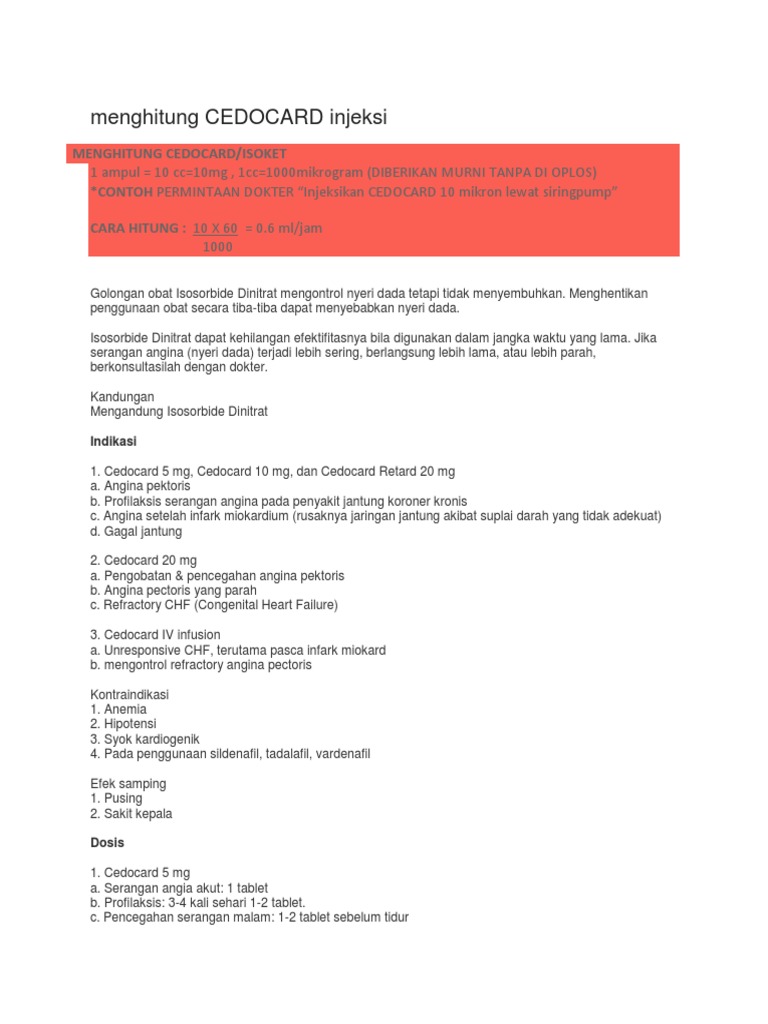 Dosis dan Penggunaan Cedocard Injeksi | PDF
