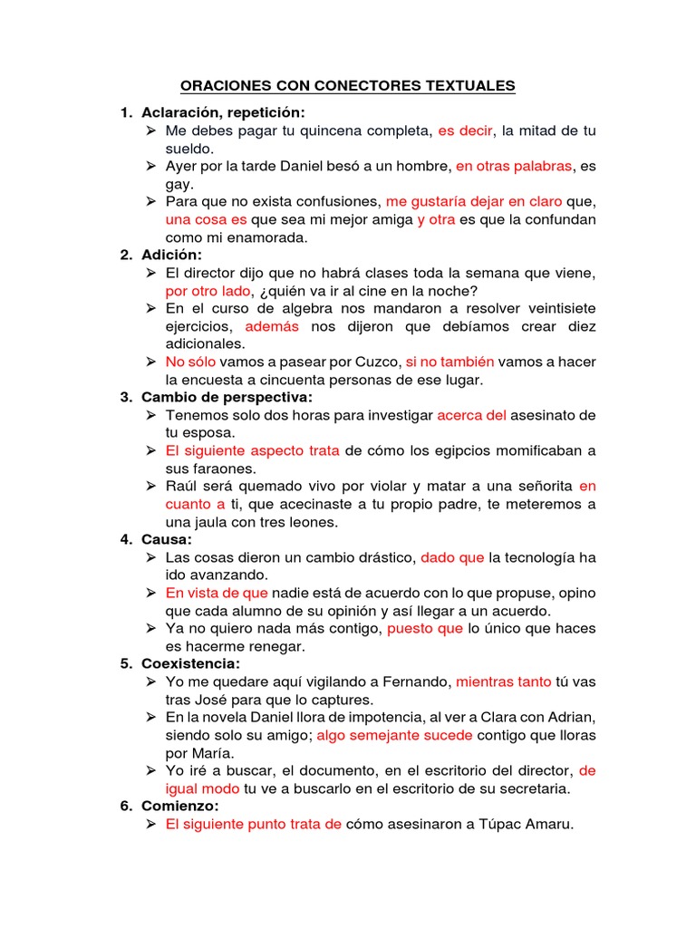 Oraciones Con Conectores Textuales | Science | Ciencia (general)
