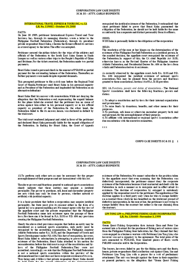 Corpo Case Digests | Download Free PDF | Estoppel | Private Law