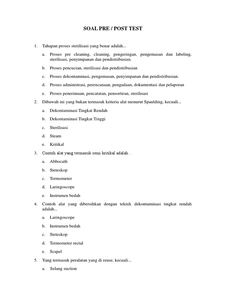 Soal Pelatihan CSSD | PDF | Kesehatan Holistik