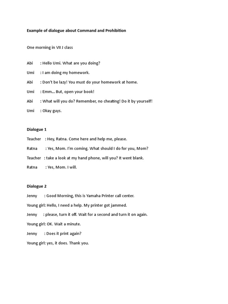 Example of Dialogue About Command and Prohibition | PDF