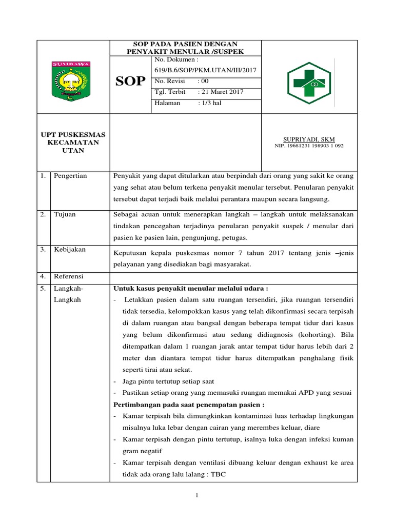 Sop Pada Pasien Dengan Penyakit Menular | PDF