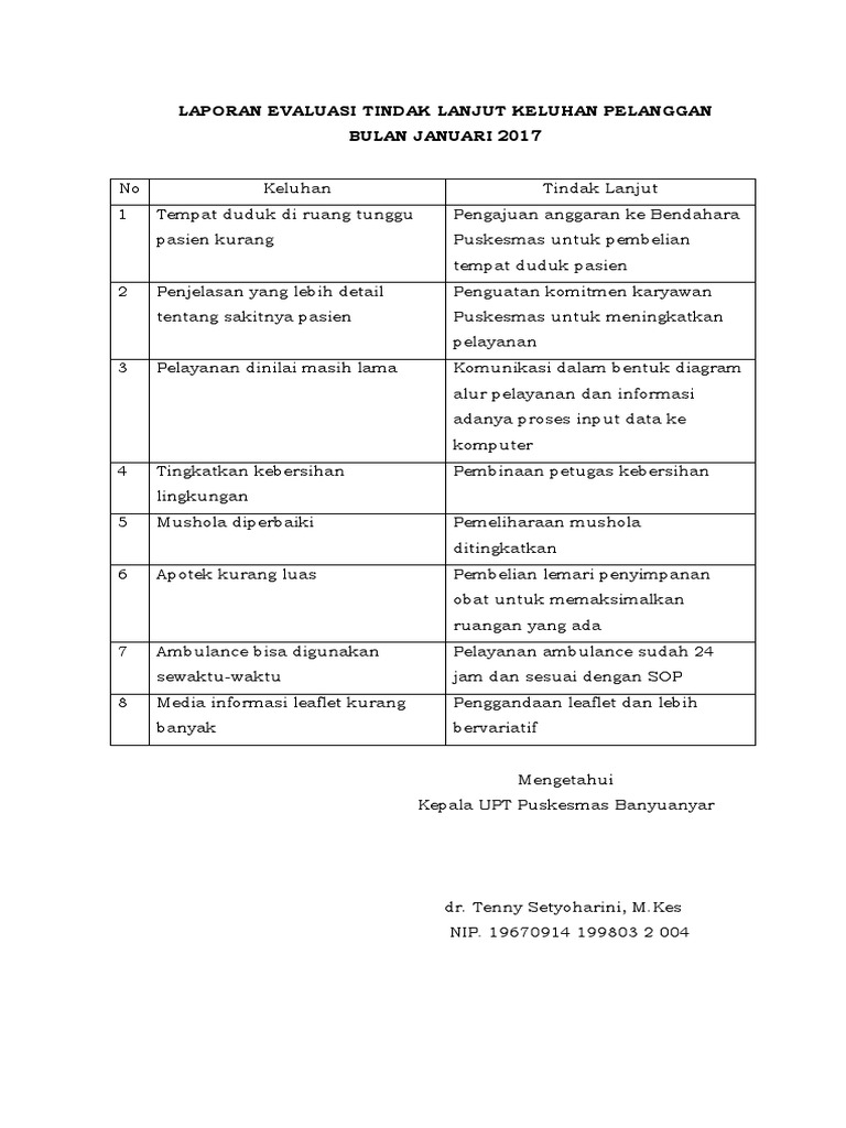 Laporan Evaluasi Tindak Lanjut Keluhan Pelanggan | PDF