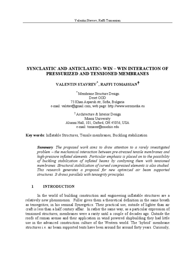 Synclastic and Anticlastic - Win-Win Interaction of Pressurized and ...