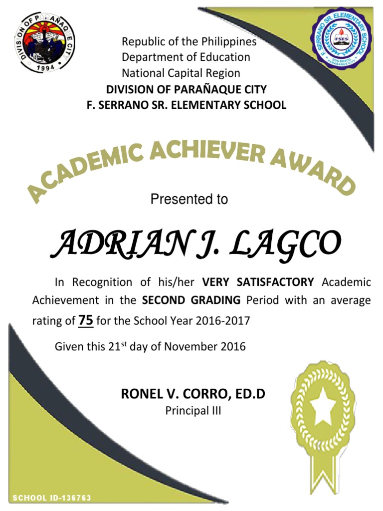 Academic Achiever Award Certificate | PDF