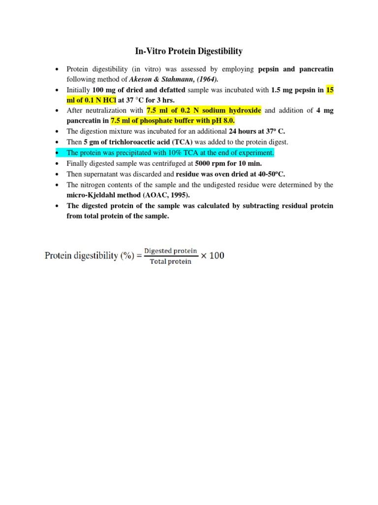 Protein Digestibility Method | PDF | Digestion | Proteins