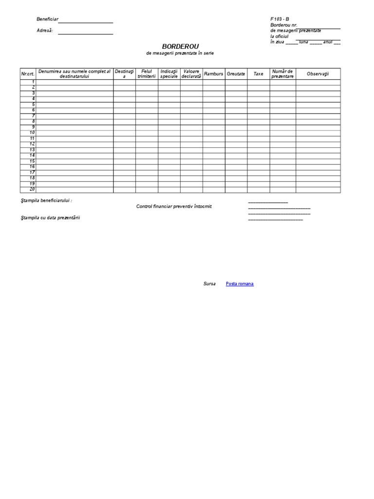 Model Borderou Serie Posta Romana (1)