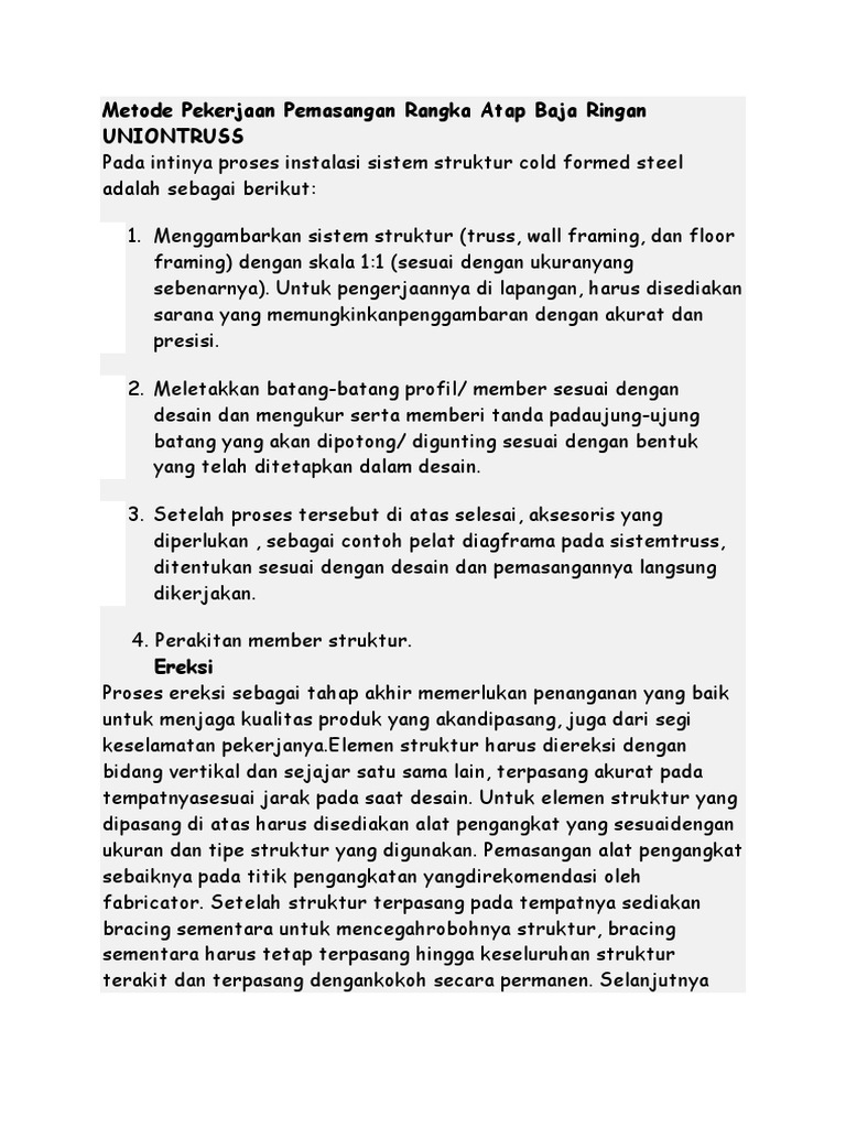 Methode Pemasangan Atap Baja Ringan | PDF | Teknologi & Rekayasa