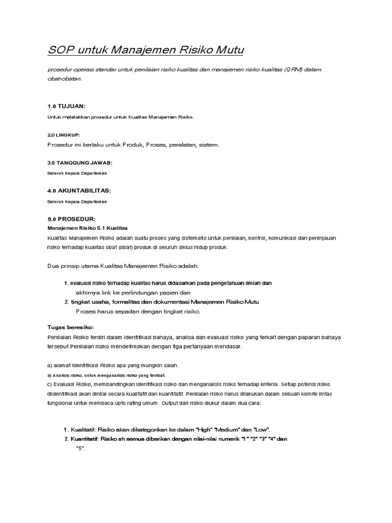 SOP For Quality Risk Management - En.id | PDF