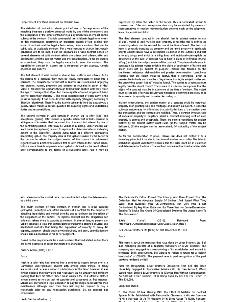 Requirement For Valid Contract To Shariah Law | PDF | Offer And ...