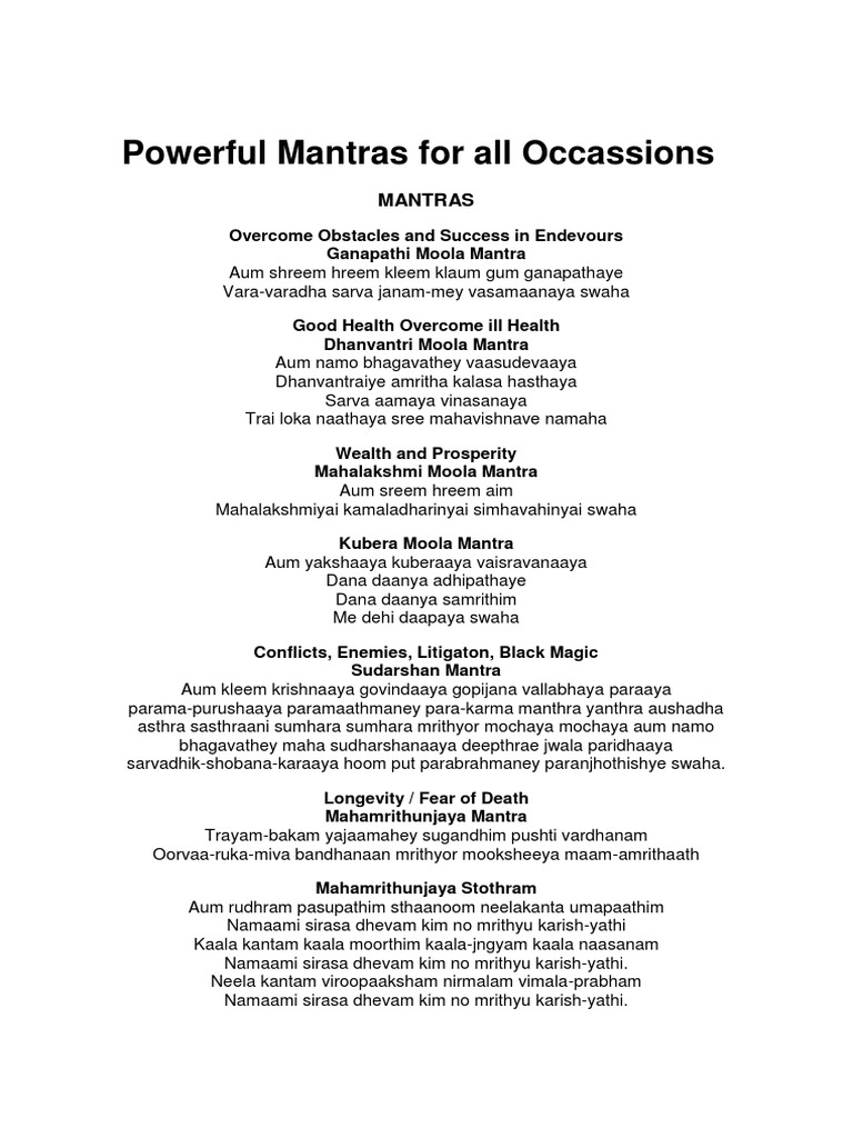 Powerful Mantras For All Occassions | PDF | Mantra | Chakra